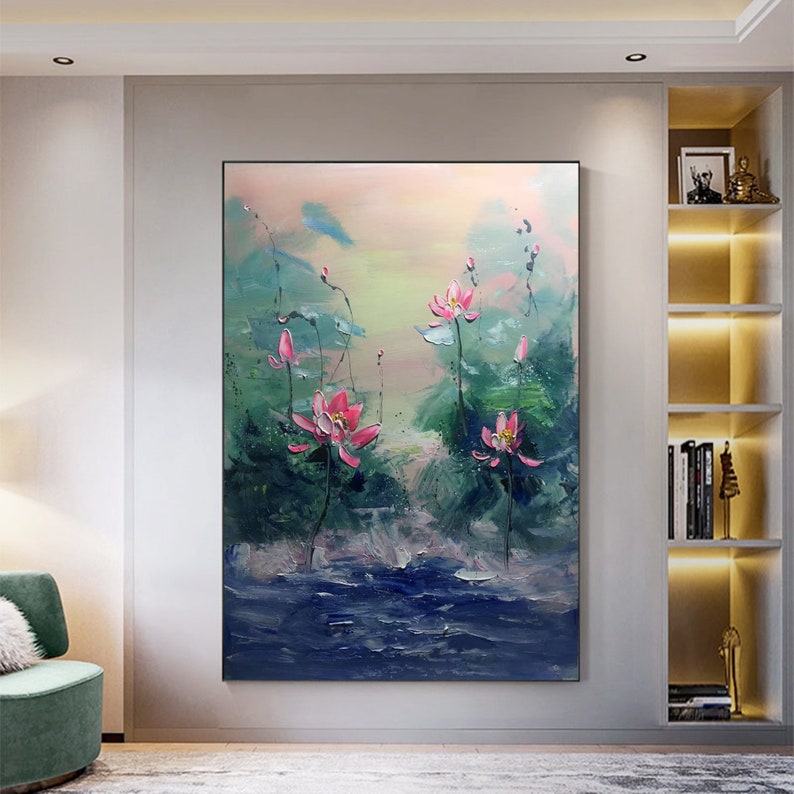 Lotus Flower Painting Large Lotus Flower Abstract Painting - Etsy