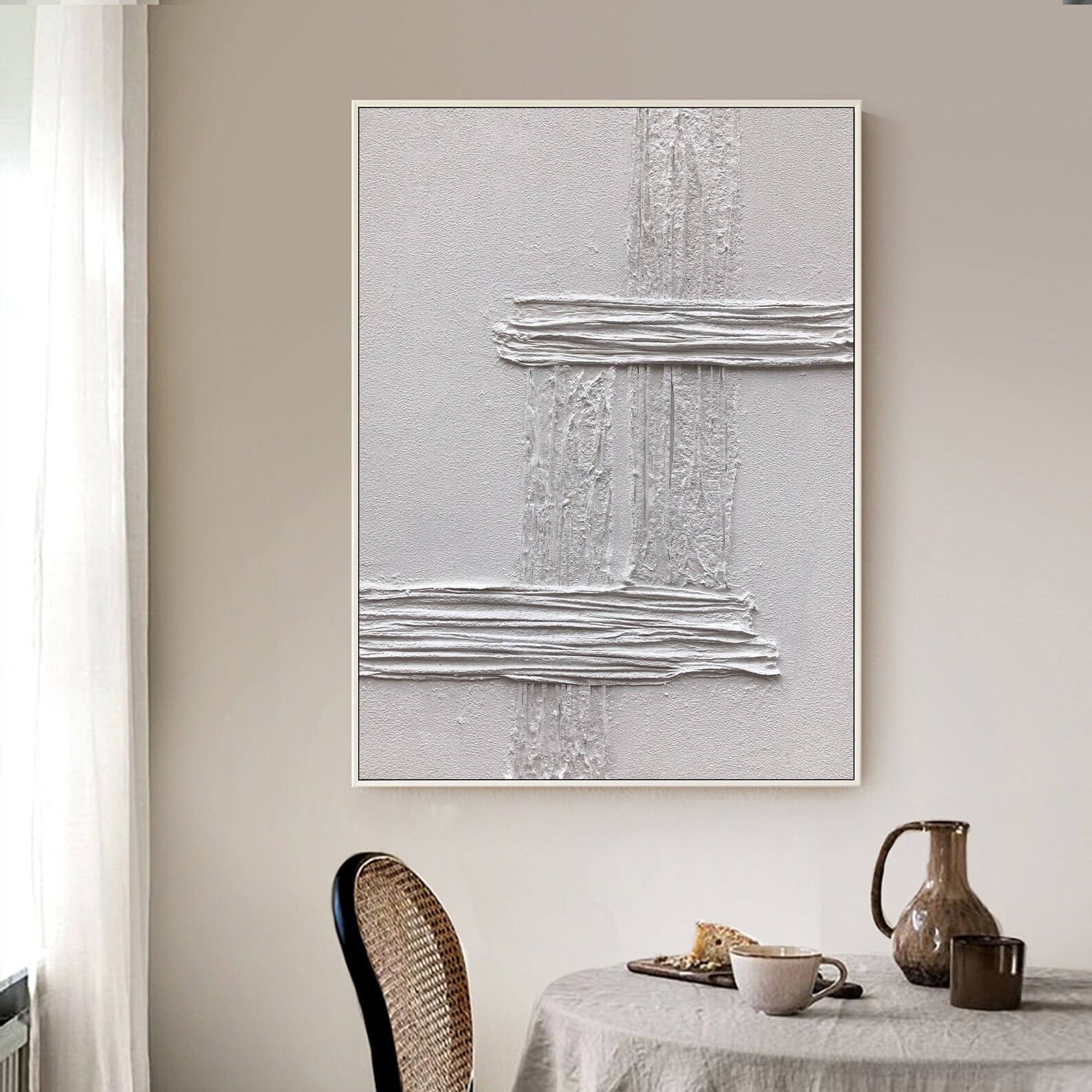 Texture Painting White Abstract 3D Texture Wall Art Large White ...