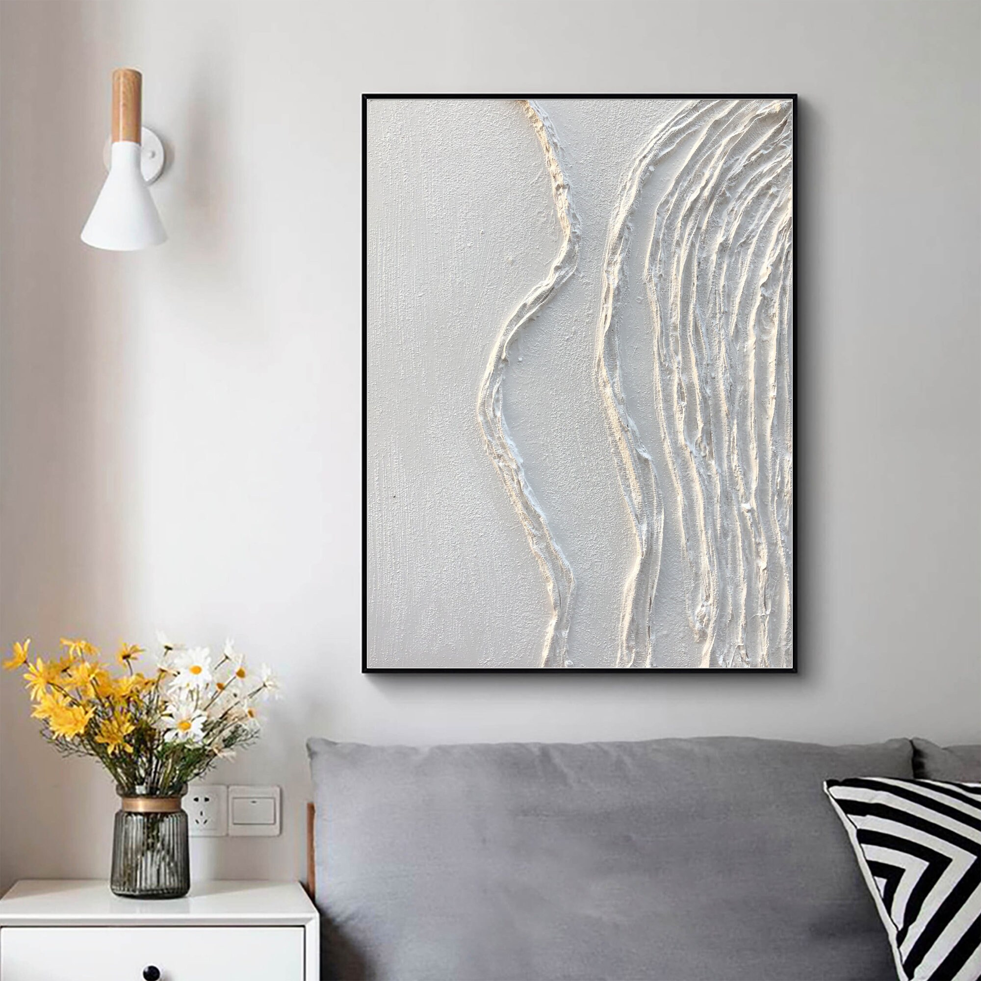 White Textured Wall Art Large White Minimalist Painting White 3D ...