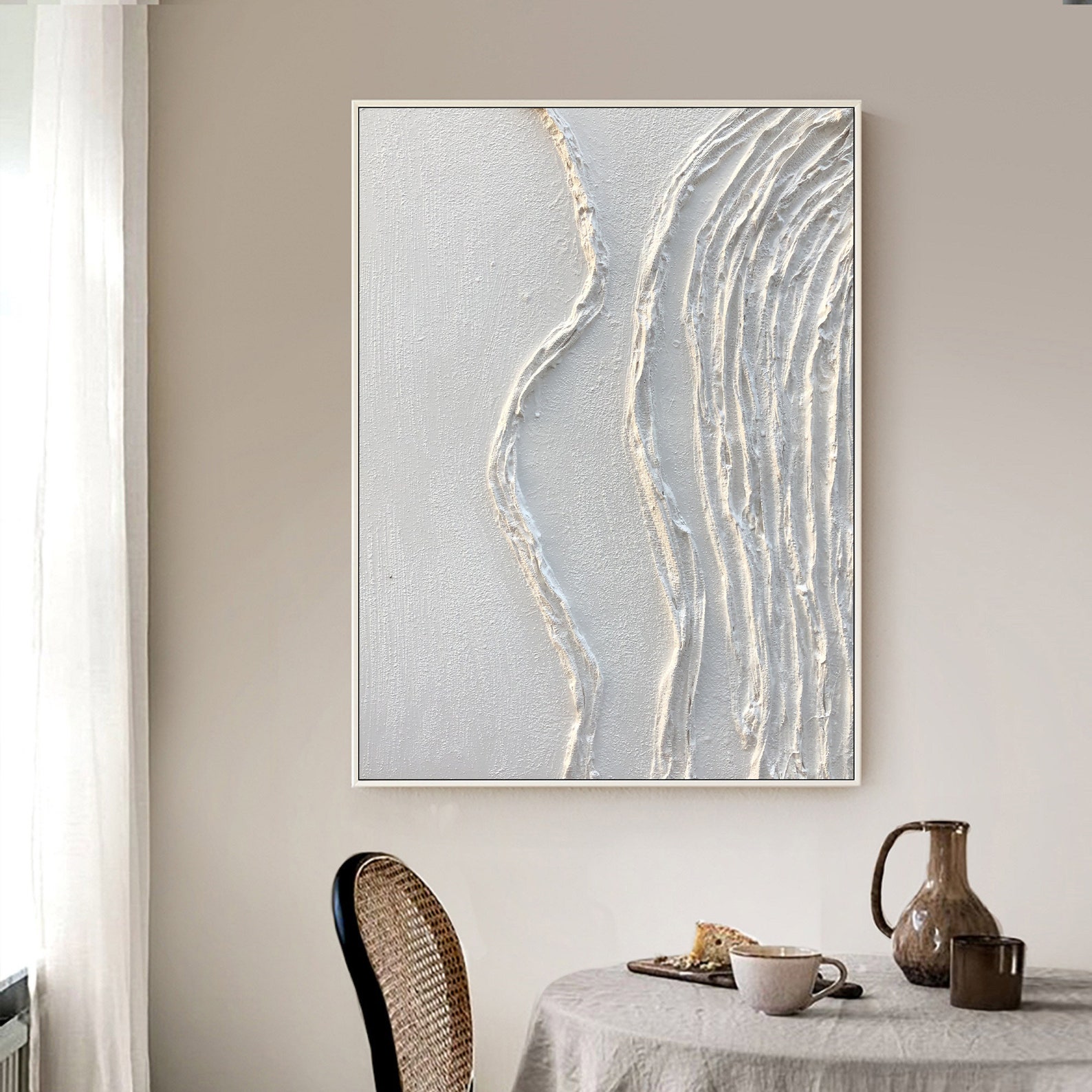 White Textured Wall Art Large White Minimalist Painting White 3D ...