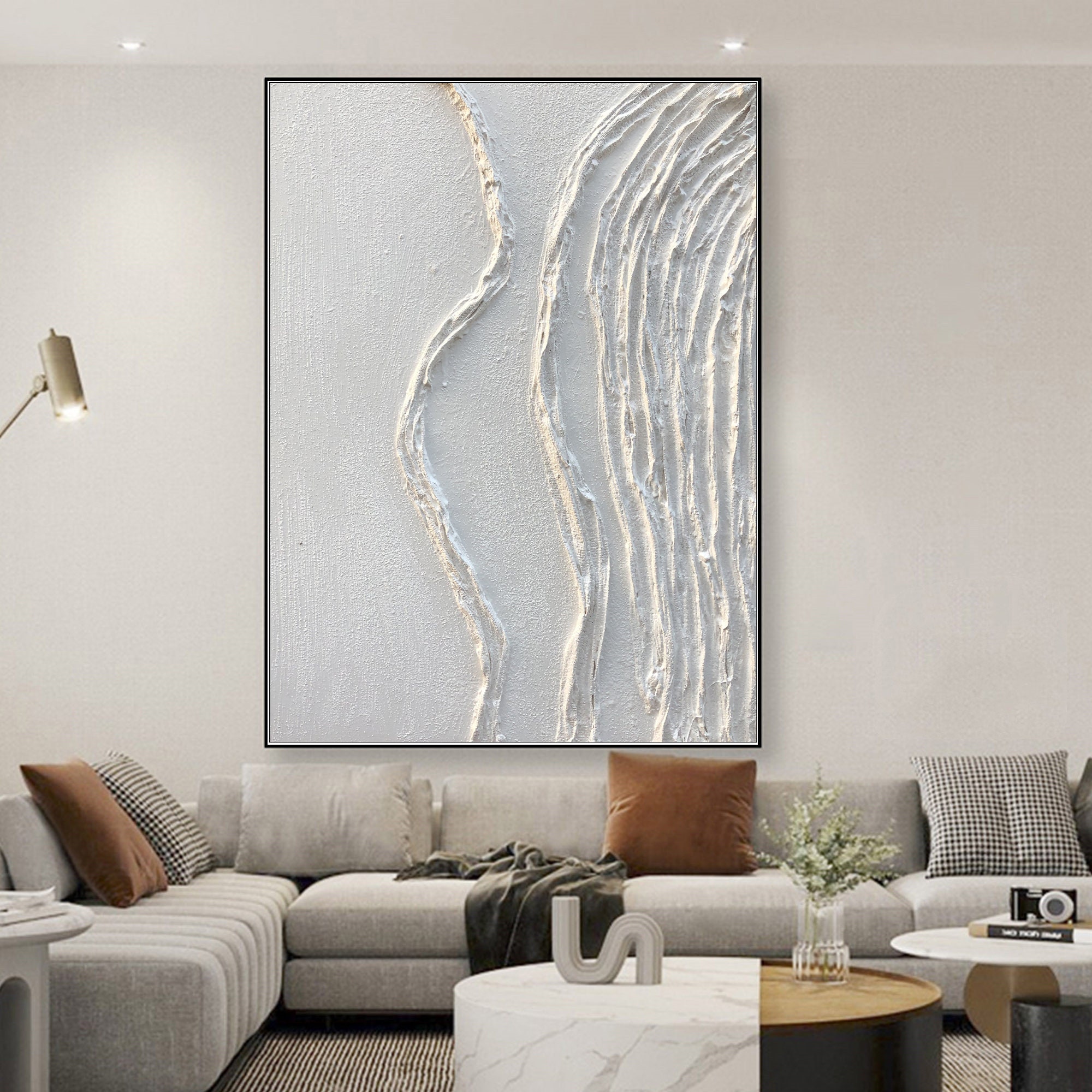 White Textured Wall Art Large White Minimalist Painting White 3D ...
