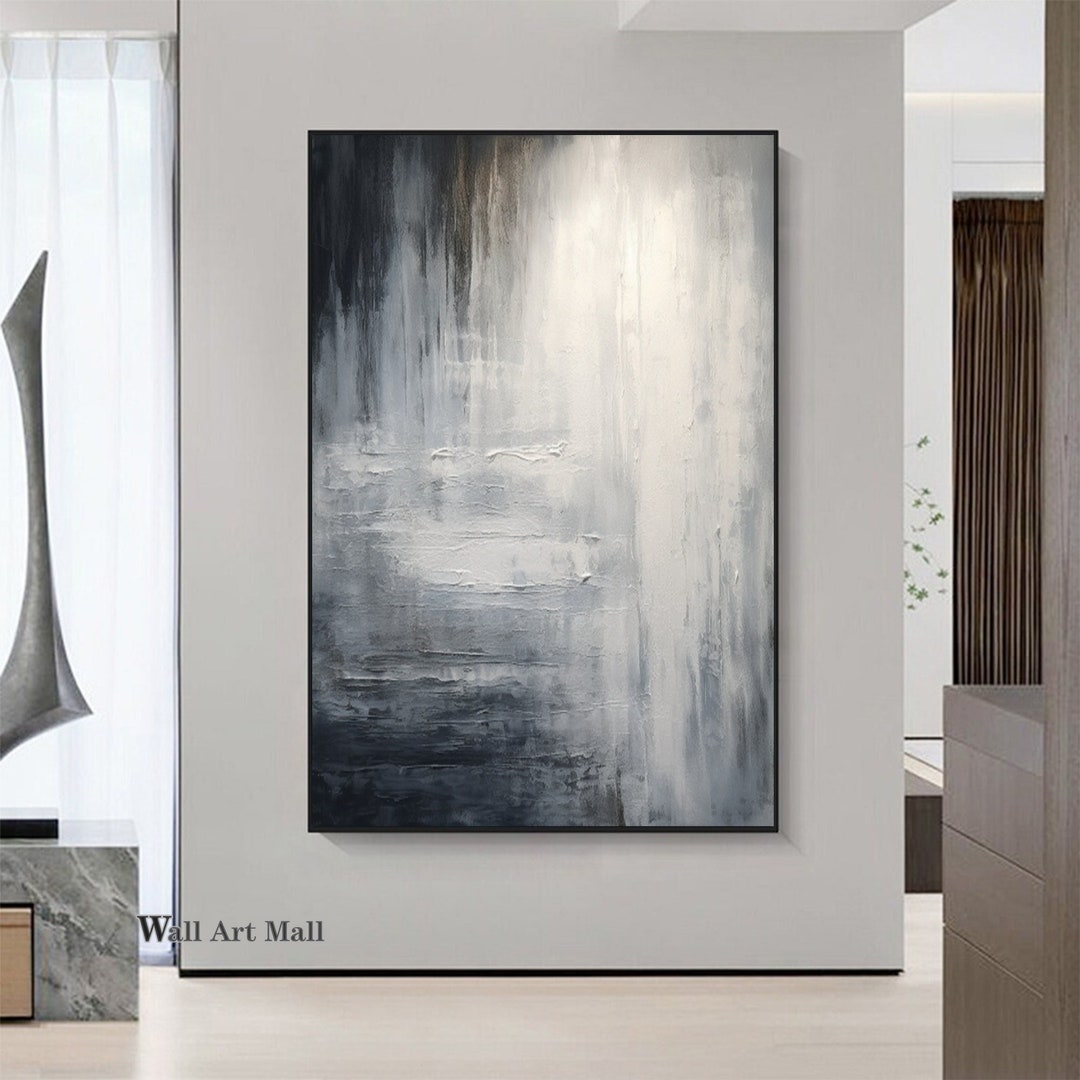 Black and White and Gray Minimalist Abstract Painting Large Abstract ...