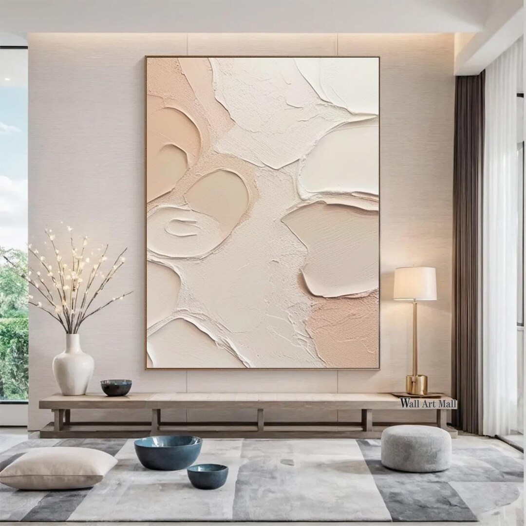 Cream Textured Abstract Painting Acrylic White Textured Minimalist ...