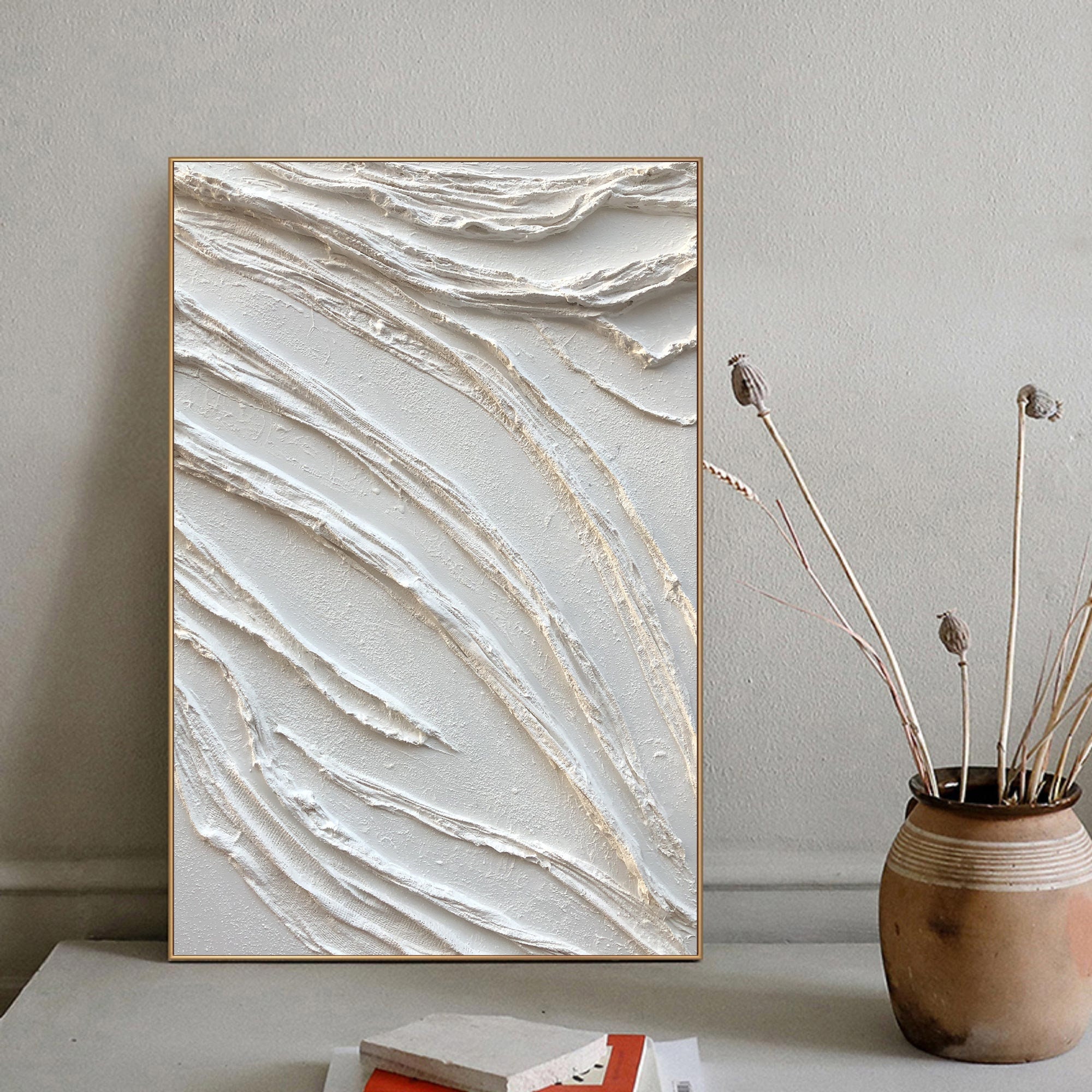 Texture Minimalist Painting Large Abstract White Frame - Etsy