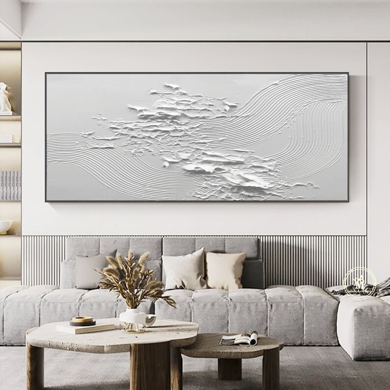 Large White Abstract Painting White Textured Wall Art White 3D - Etsy