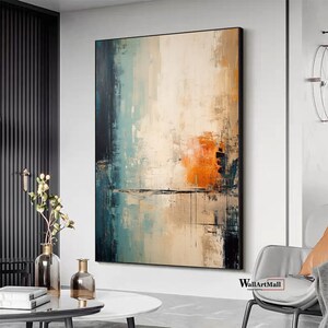 Original Abstract Painting on Canvas. Blue and Orange Minimalist Canvas ...
