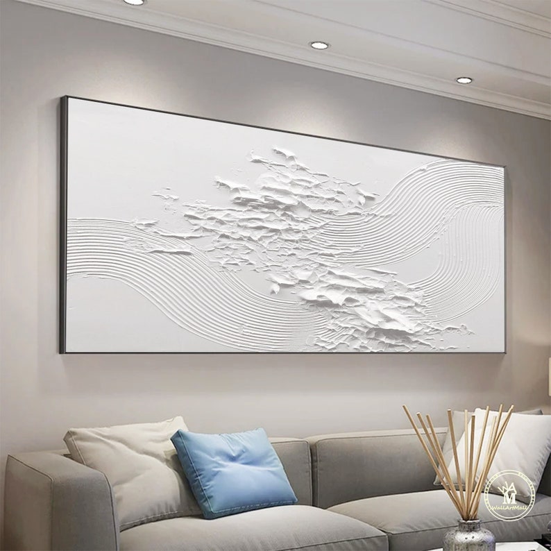 Large White Abstract Painting White Textured Wall Art White 3D - Etsy