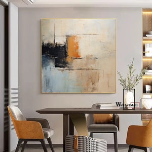 Large Blue and Orange Abstract Painting Original Beige Abstract ...