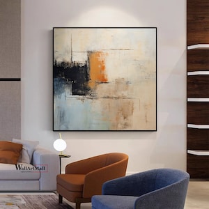 Large Blue and Orange Abstract Painting Original Beige Abstract ...