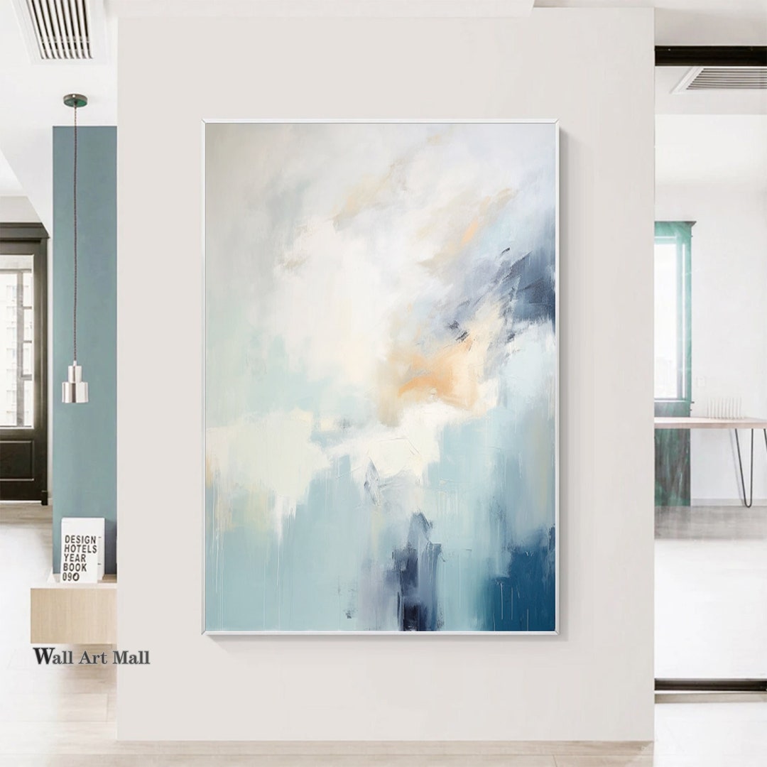 Light Blue Abstract Minimalist Wall Art Blue and White Abstract ...