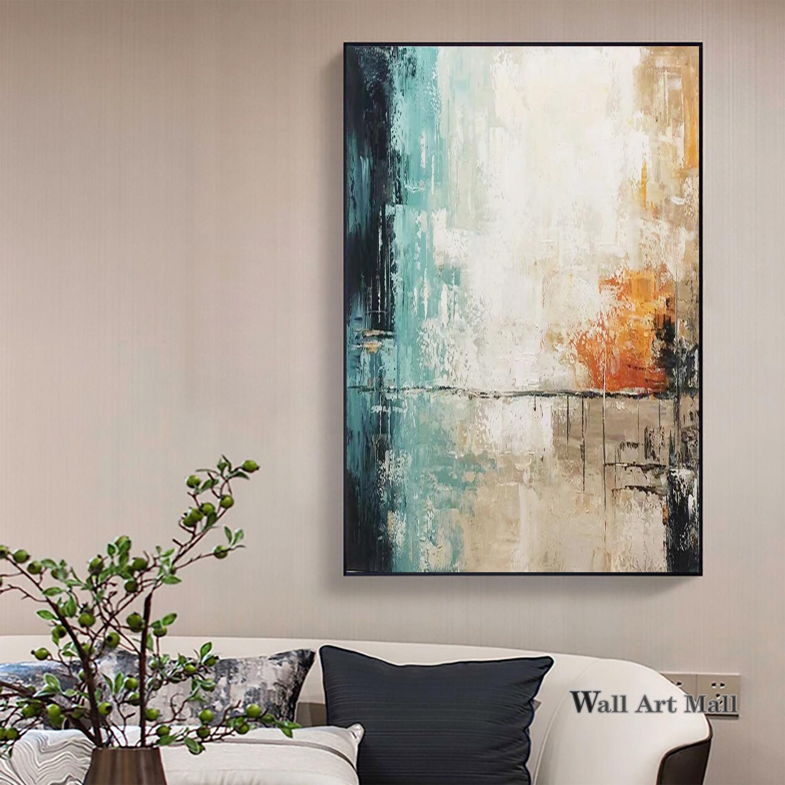 Original Abstract Painting on Canvas Blue and Orange Minimalist Canvas ...