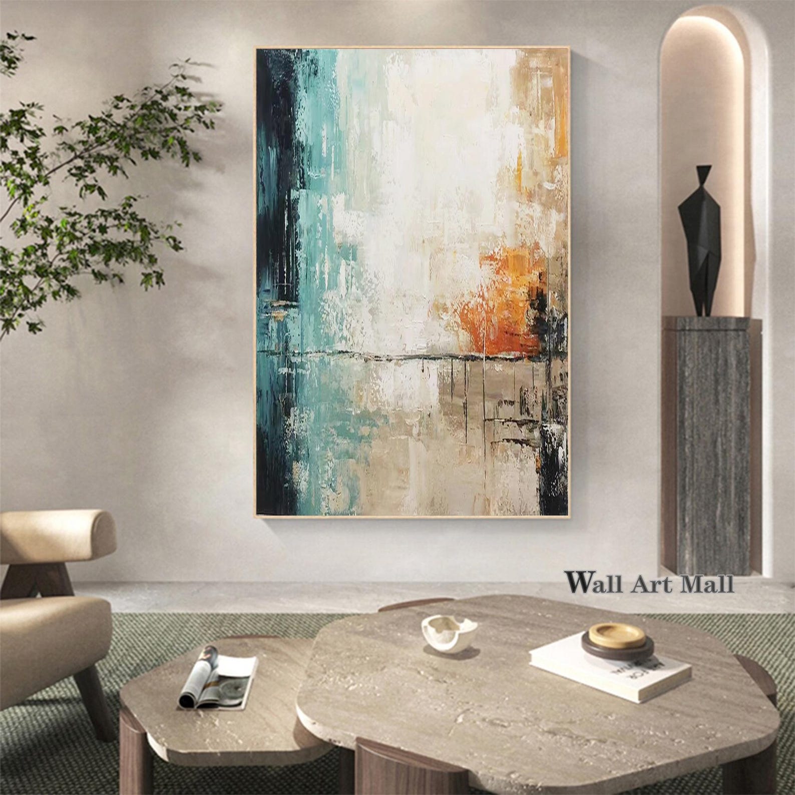 Original Abstract Painting on Canvas Blue and Orange Minimalist Canvas ...