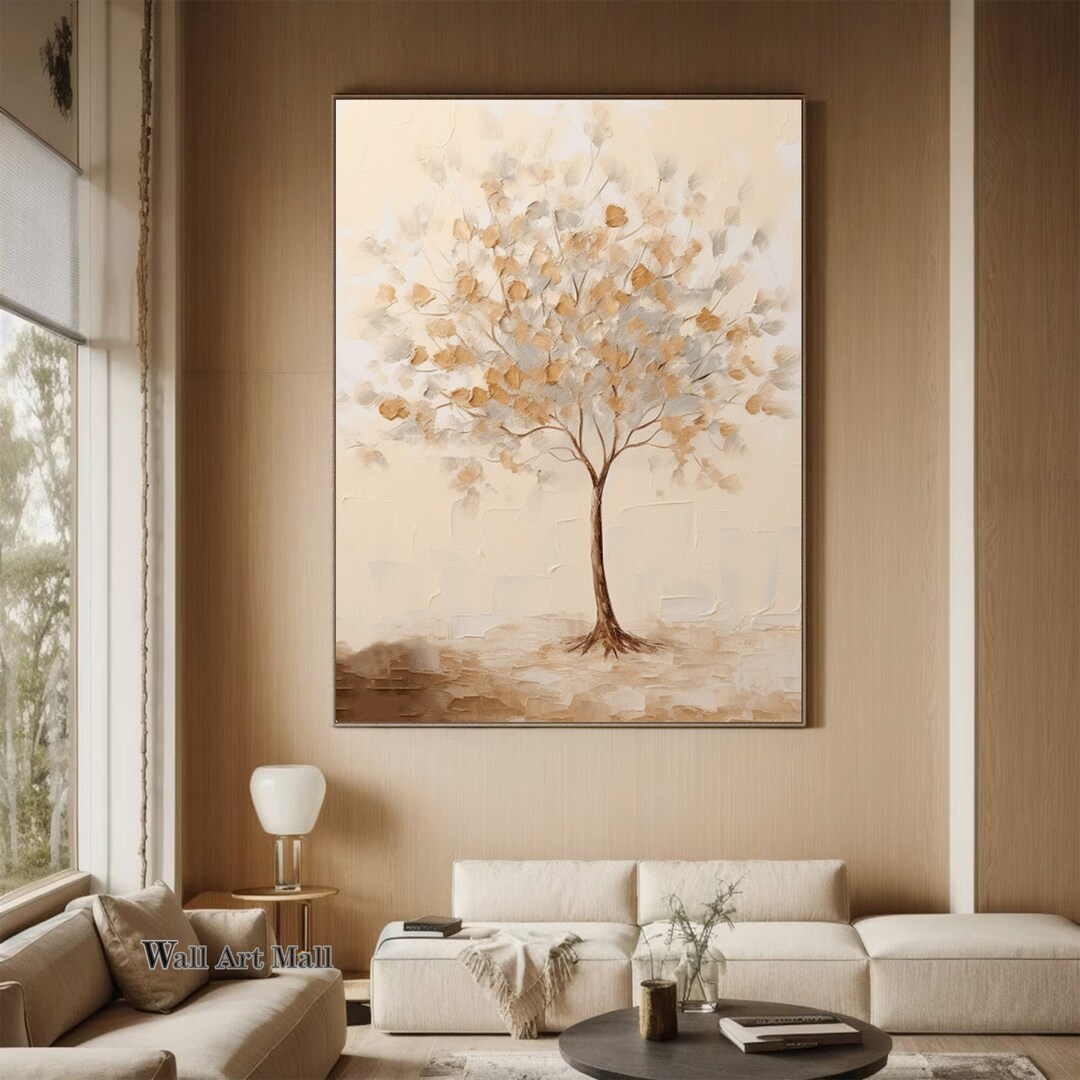 Ivory Minimalist Abstract Wall Art Large Brown Textured Abstract ...