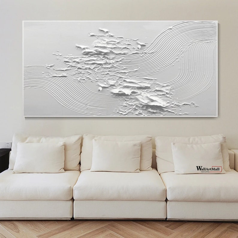 Large White Abstract Painting White Textured Wall Art White 3D - Etsy