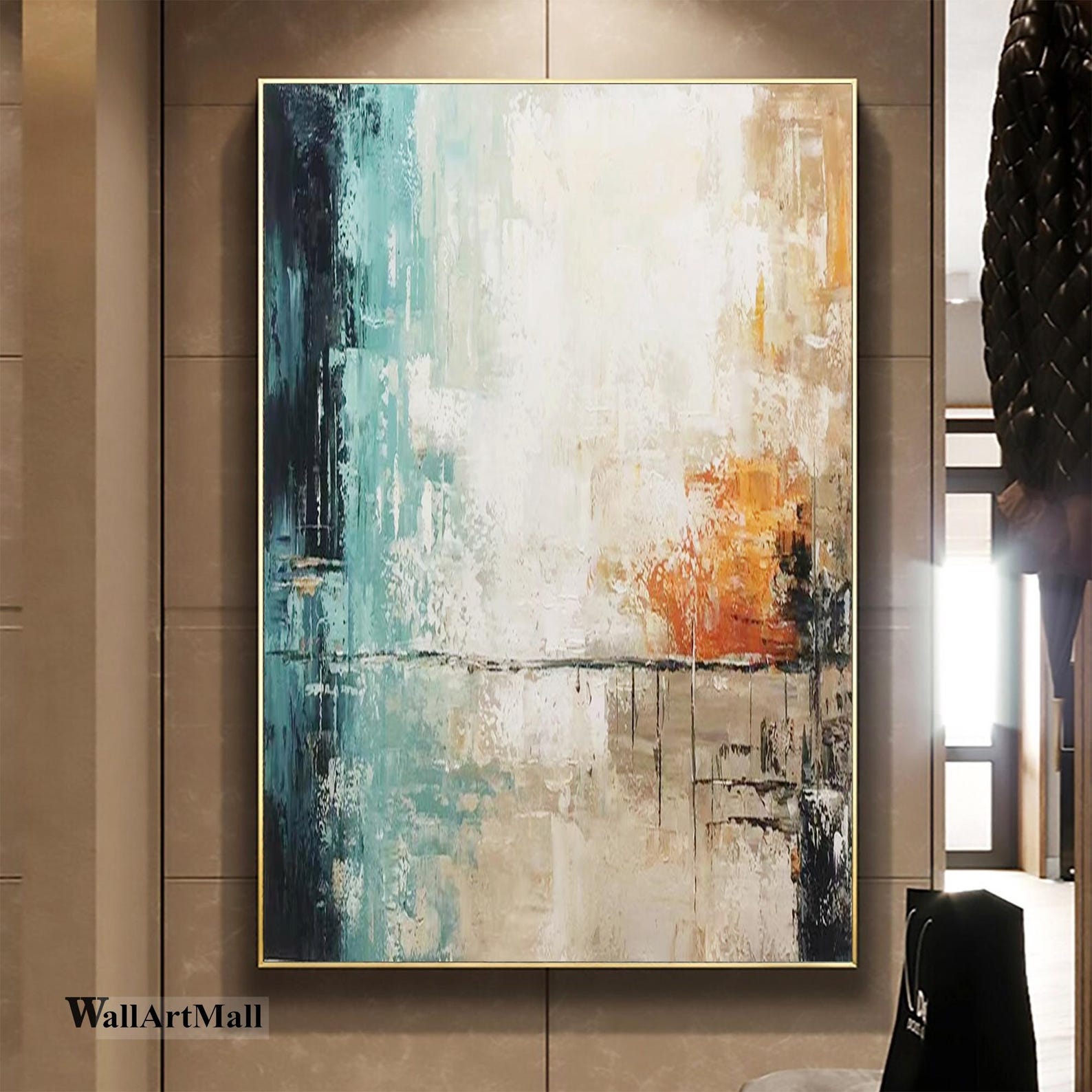 Original Abstract Painting on Canvas Blue and Orange Minimalist Canvas ...