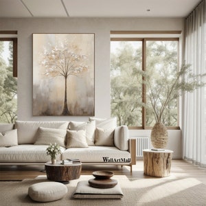 Wabi-sabi Wall Art Large Beige Tree Wall Art Beige Canvas Painting ...