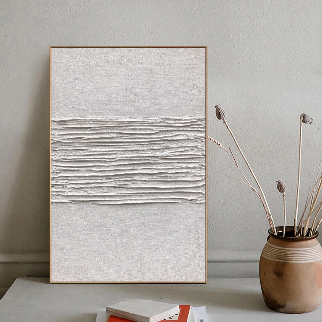 White Minimalist Painting White Wall Art White 3D Textured Painting ...