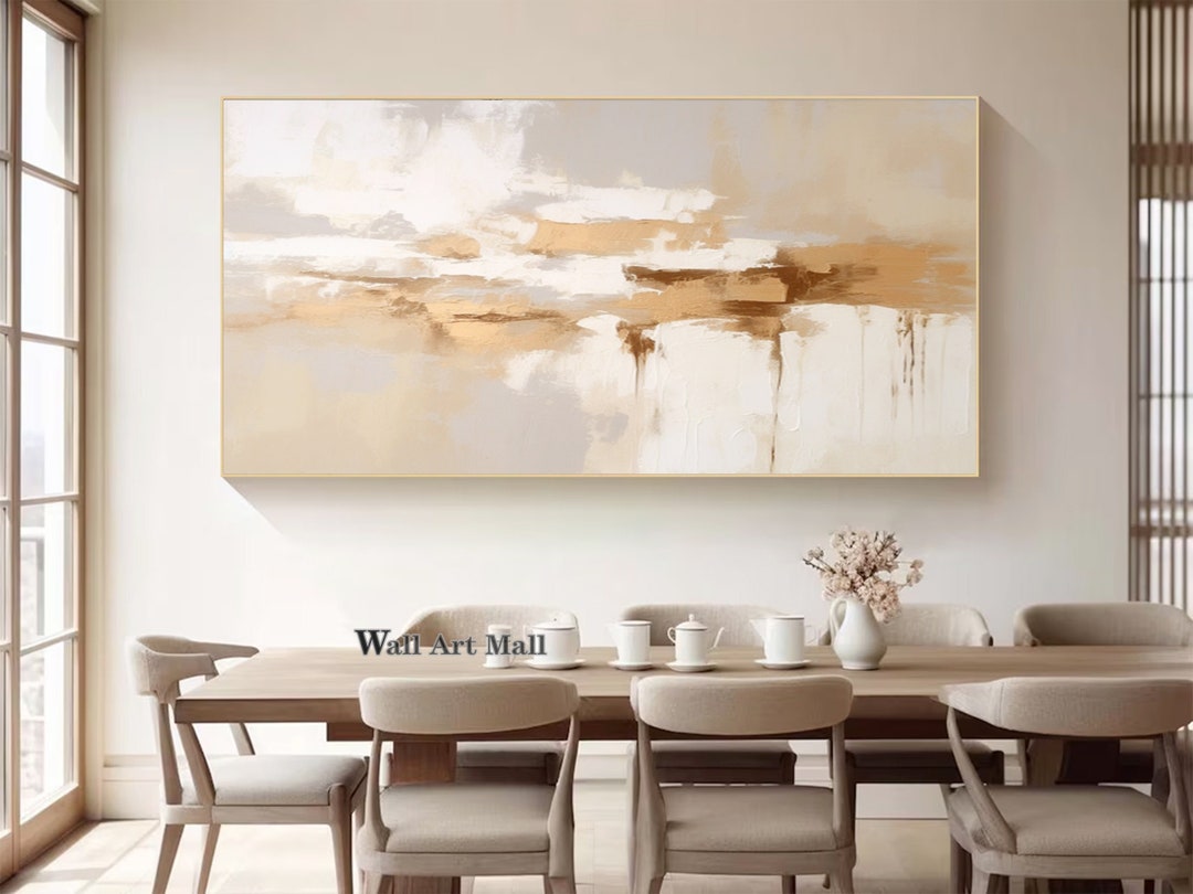 Beige Canvas Wall Art Beige and White Landscape Painting Brown Abstract ...