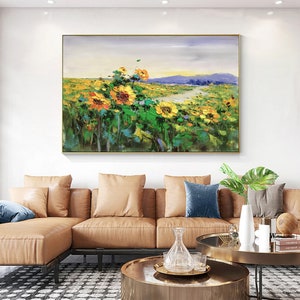 Sunflower Abstract Painting Original Floral Scenery Abstract Wall Art ...