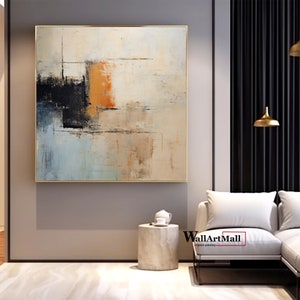 Large Blue and Orange Abstract Painting Original Beige Abstract ...