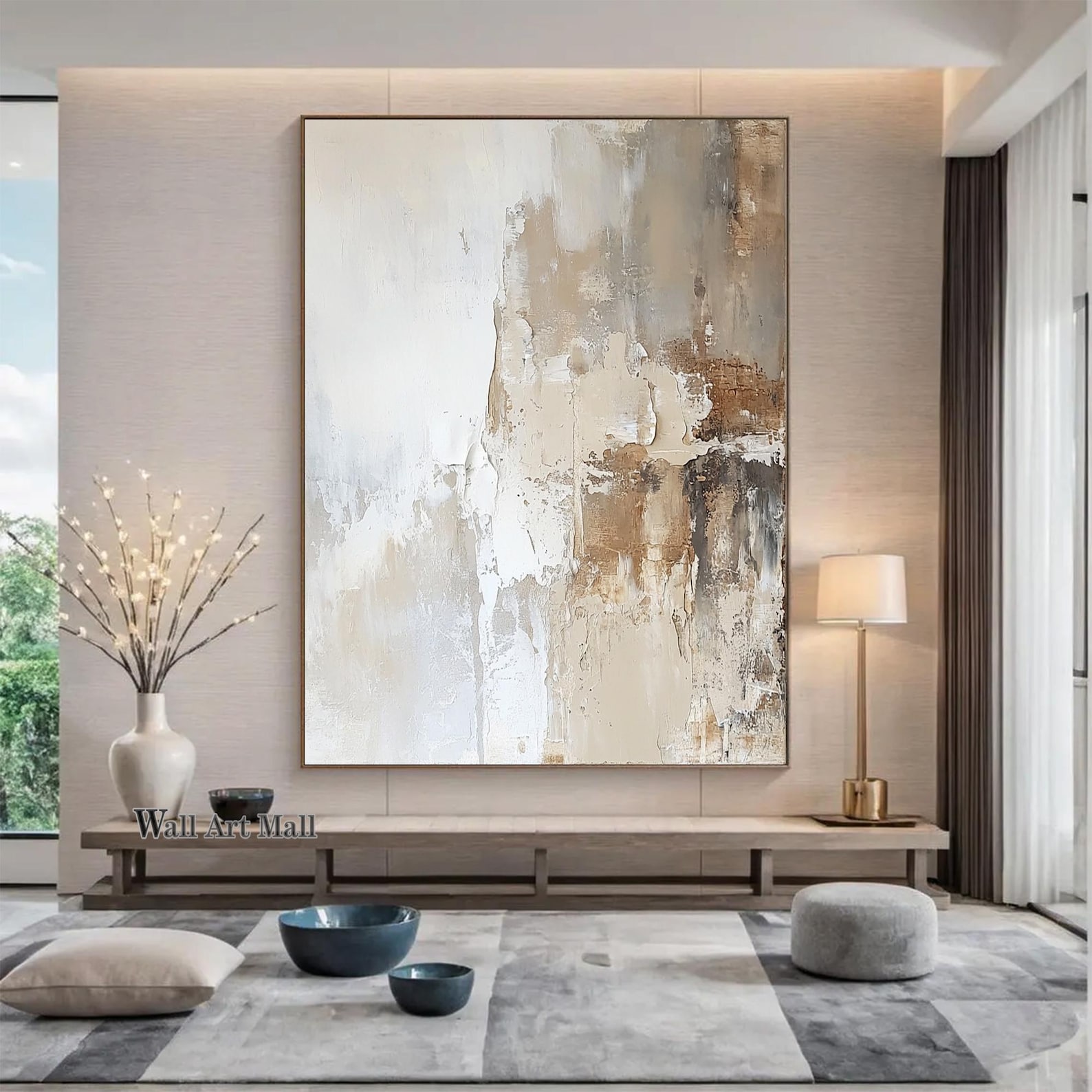 Large Beige Textured Abstract Painting Beige and Brown Minimalist ...