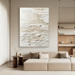 Beige and White Abstract Canvas Painting Large Minimalist Beige Canvas ...