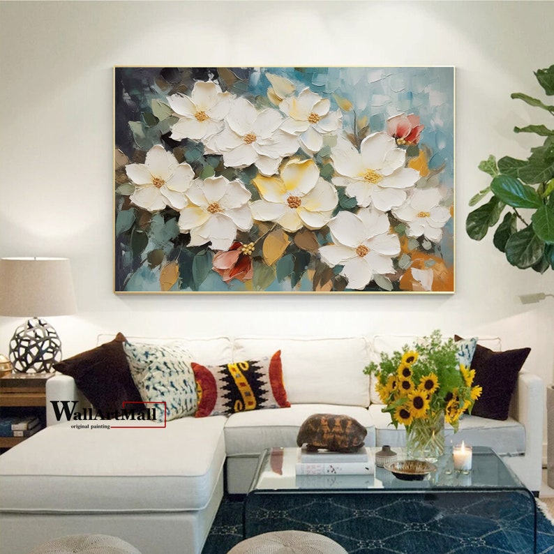 White Flowers Oil Painting on Canvas White Flower Texture Wall - Etsy