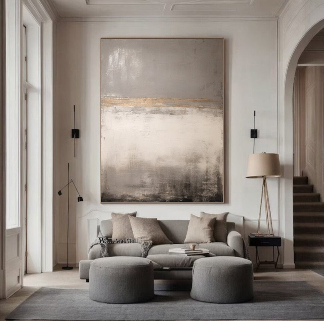 Large Original Gray Abstract Painting for Living Room Modern Minimalist ...