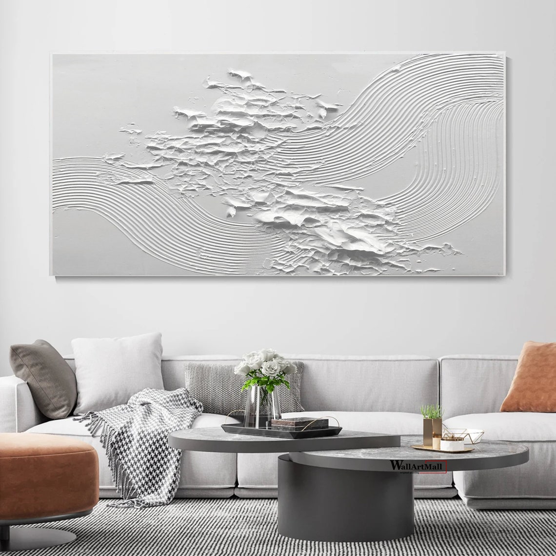 Large White Abstract Painting White Textured Wall Art White 3D - Etsy