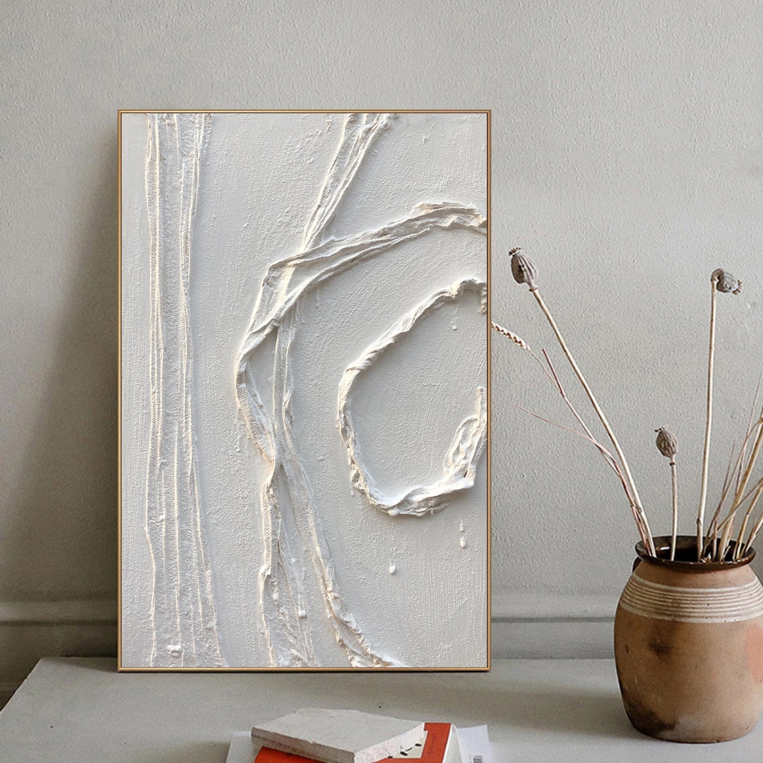 White 3D Texture Abstract Wall Art White Canvas Abstract Painting Large ...