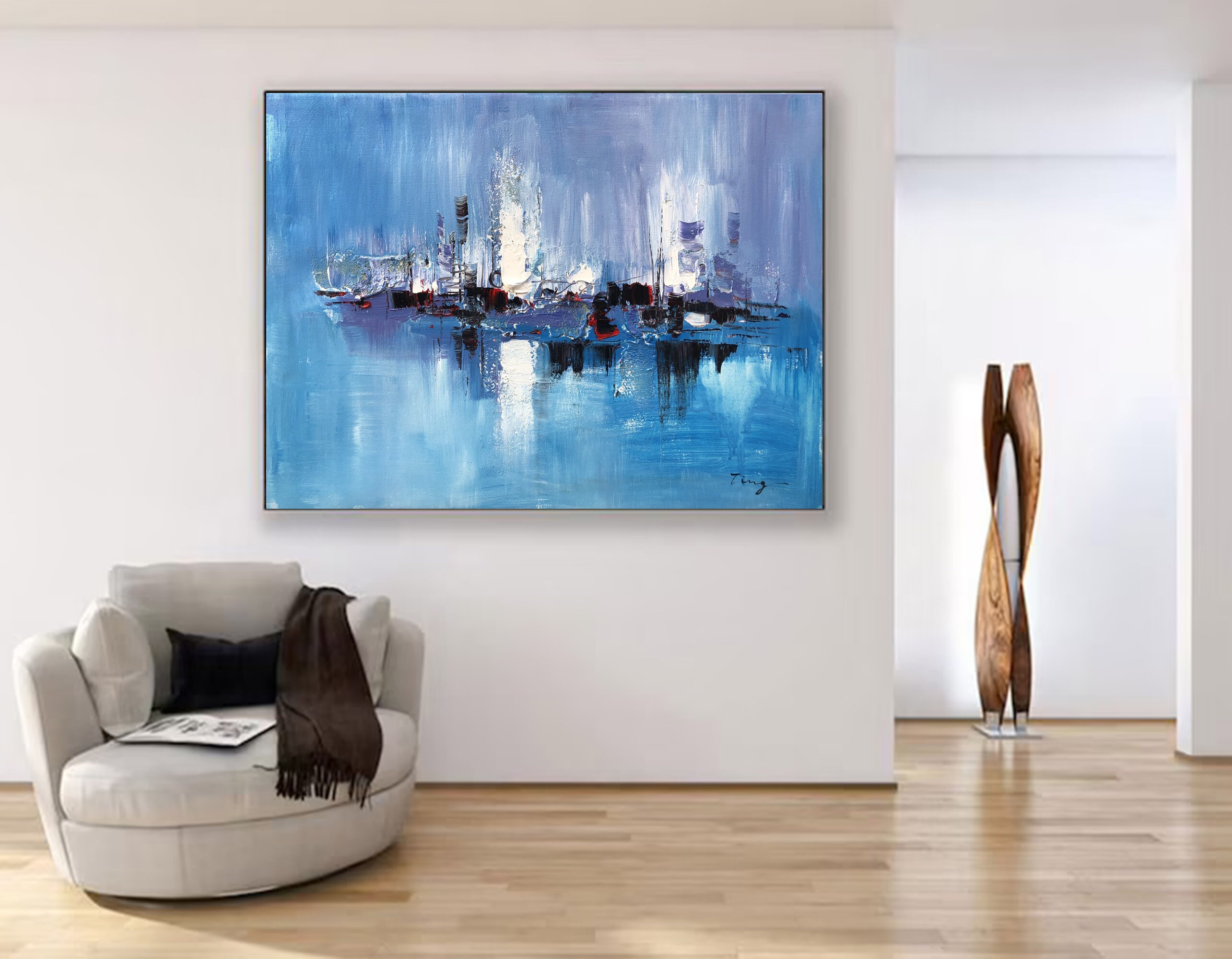 Large Blue Abstract Wall Art Blue Abstract Texture Painting Minimalist ...