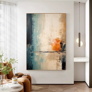 Original Abstract Painting on Canvas. Blue and Orange Minimalist Canvas ...