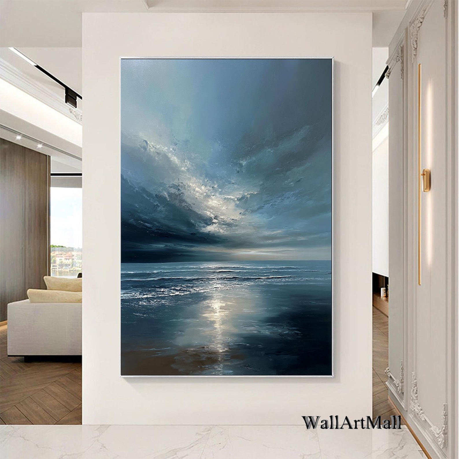 Original Ocean Canvas Painting Modern Soft Blue Ocean Painting Blue ...