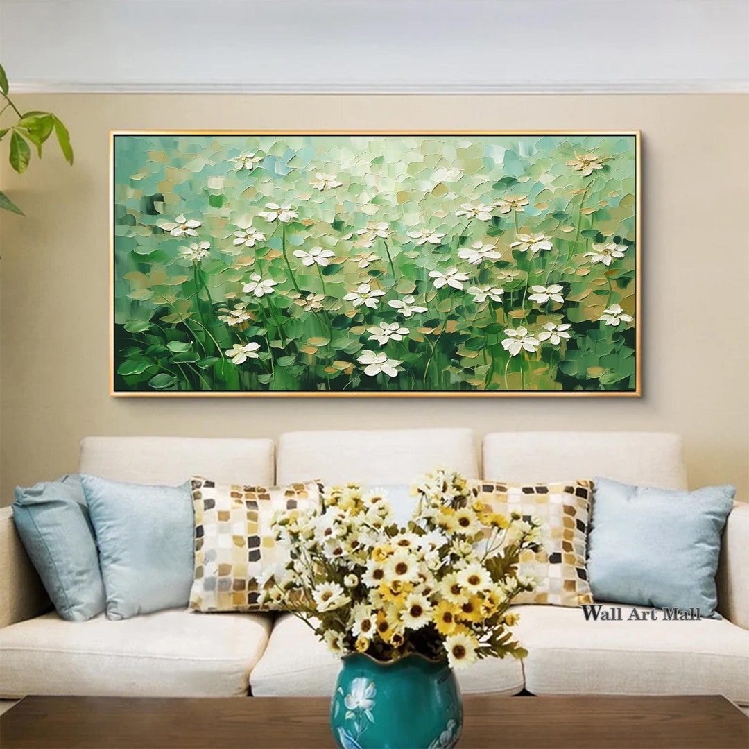 Original Garden Canvas Painting 3D Texture Flower Painting Green Wall ...