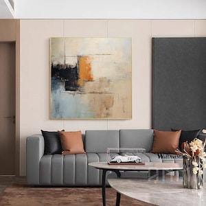Large Blue and Orange Abstract Painting Original Beige Abstract ...