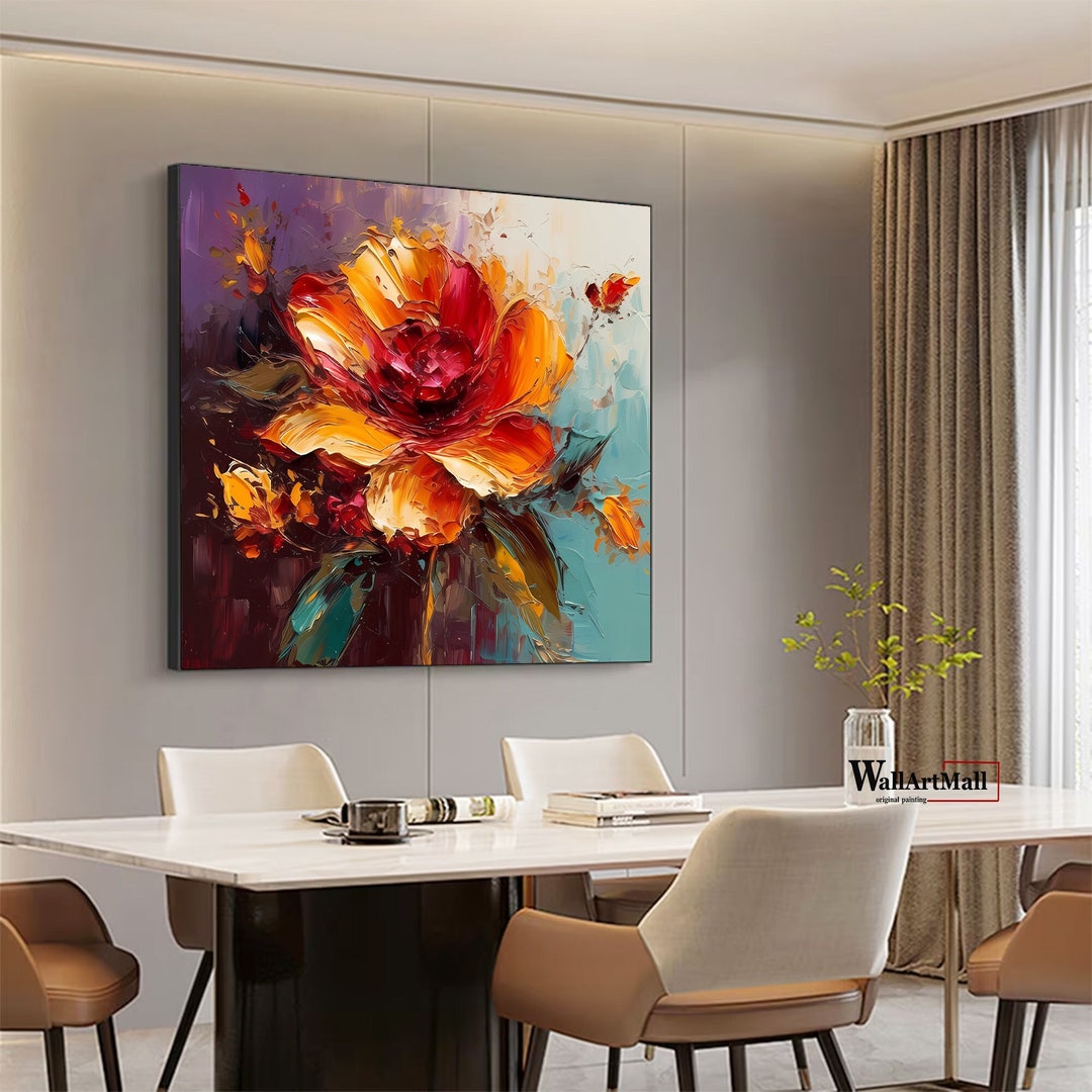 Abstract Texture Flower Painting Orange Texture Abstract Wall Art 3D ...
