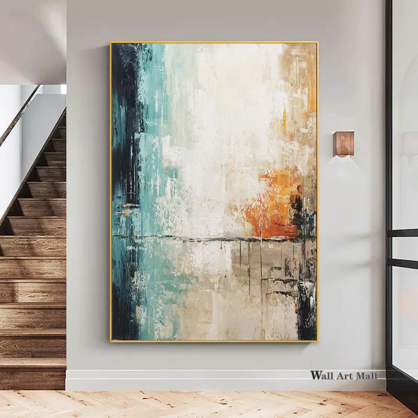 Original Abstract Painting on Canvas Blue and Orange Minimalist Canvas ...