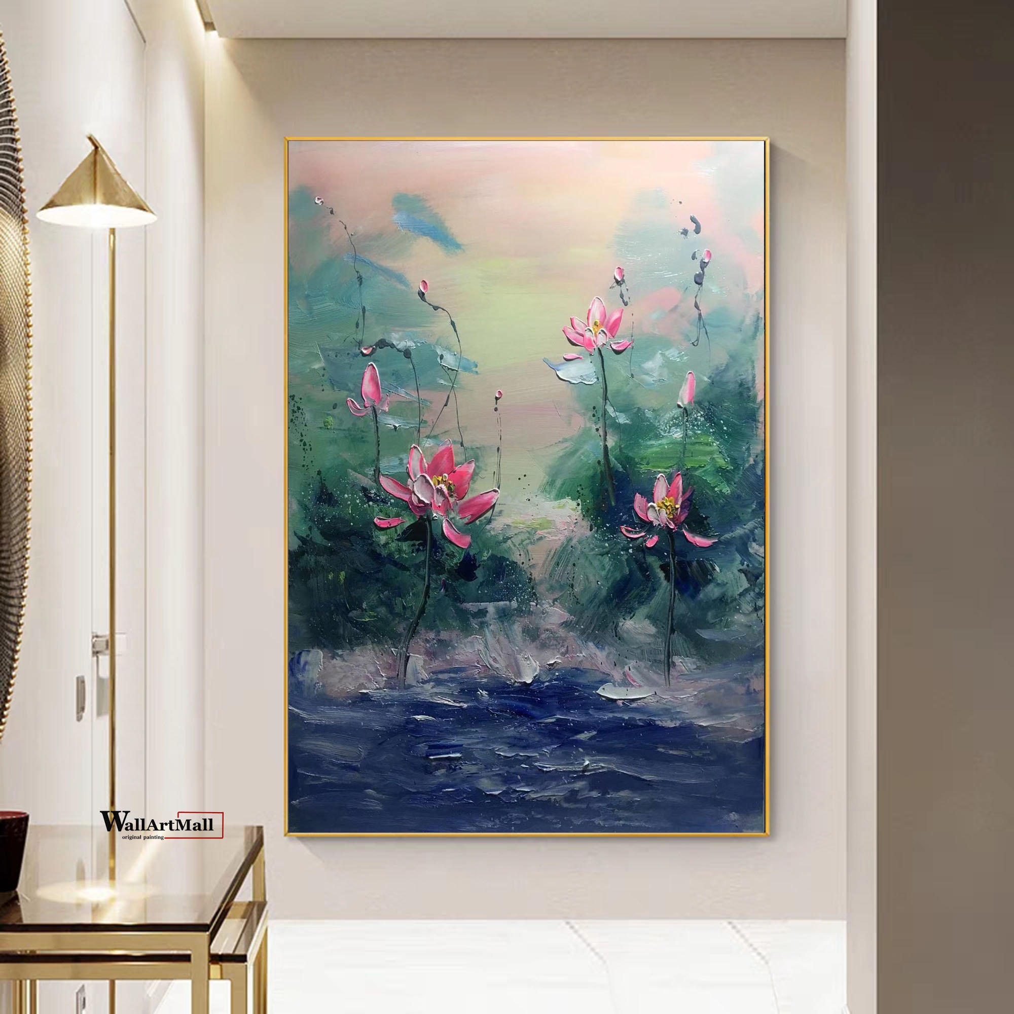 Lotus Flower Painting Large Lotus Flower Abstract Painting - Etsy