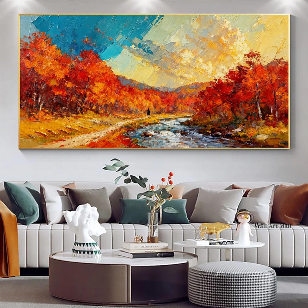 Large Abstract Colorful Forest Landscape Painting Original Autumn Red ...