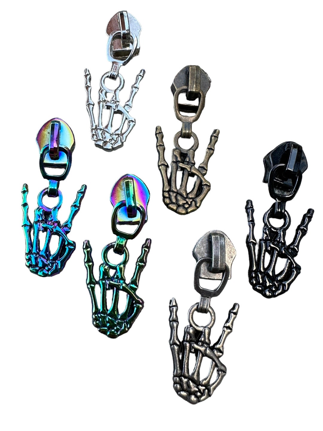 Rock on Zipper Pull, Skeleton Hand, 5 Pack, #5 Zipper Pull, Devil Horns ...