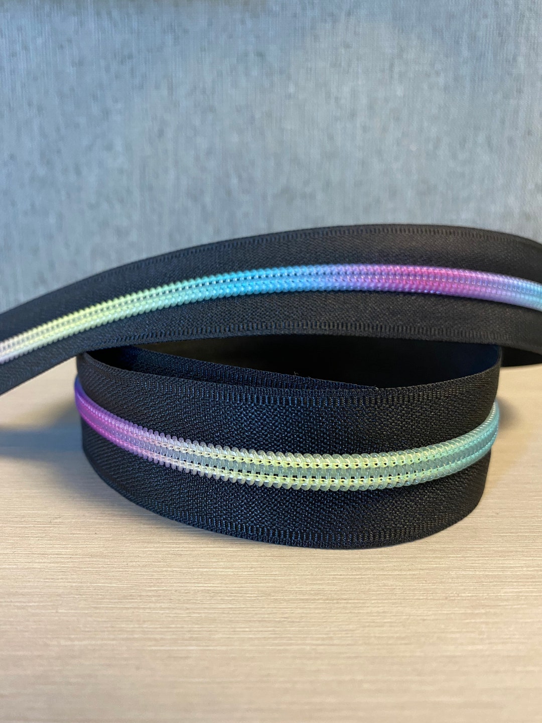 Size 5 Zipper Tape, Black Zipper Tape, Translucent Rainbow Teeth ...
