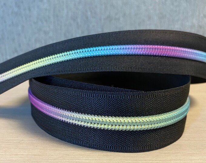 Size 5 Zipper Tape, Black Zipper Tape, Translucent Rainbow Teeth ...
