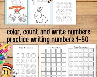 Number Tracing Worksheet 1-50: Preschool Printable (PDF) - Etsy