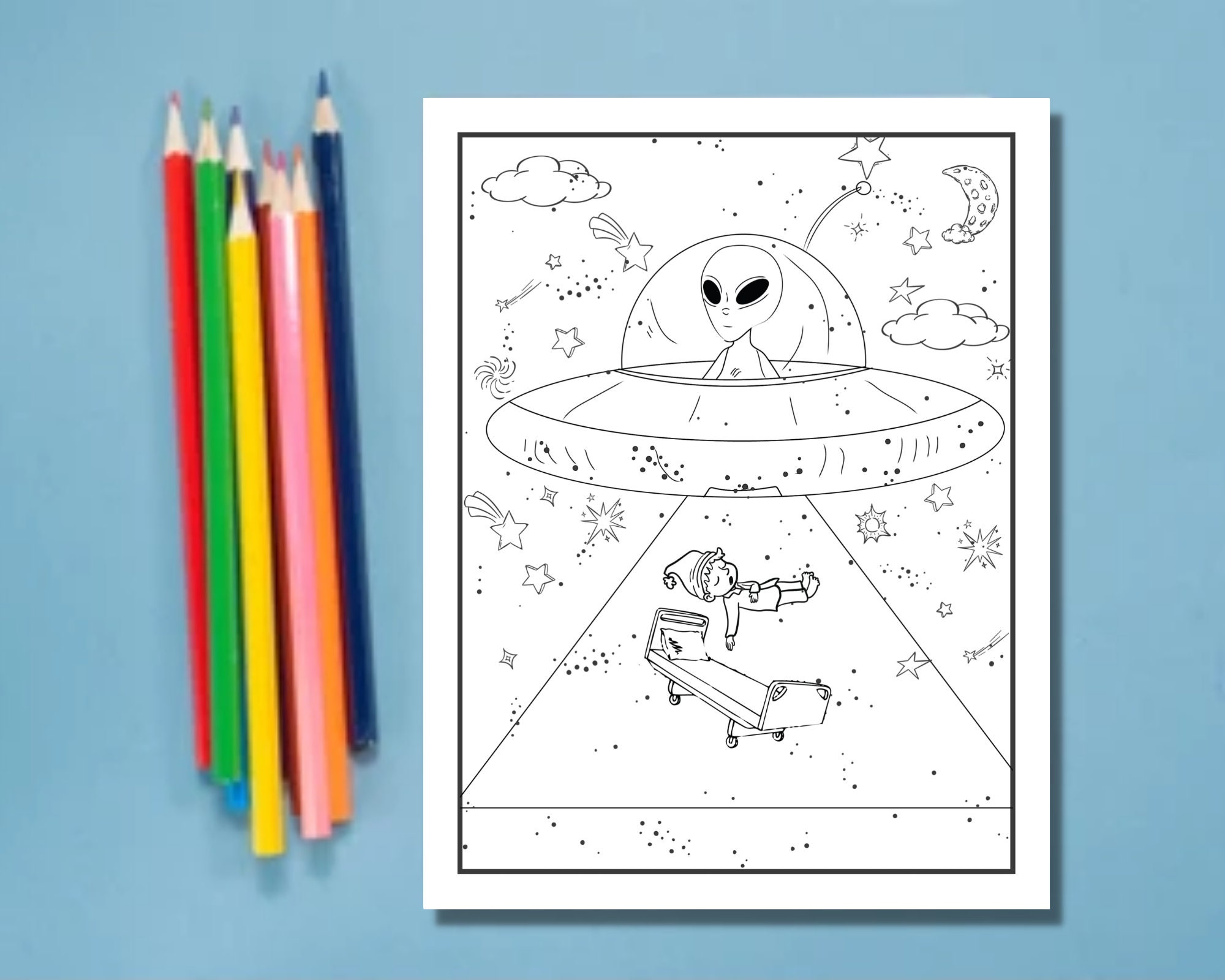 Grey Alien Coloring Page Alien Coloring Pages Digital File Printable ...