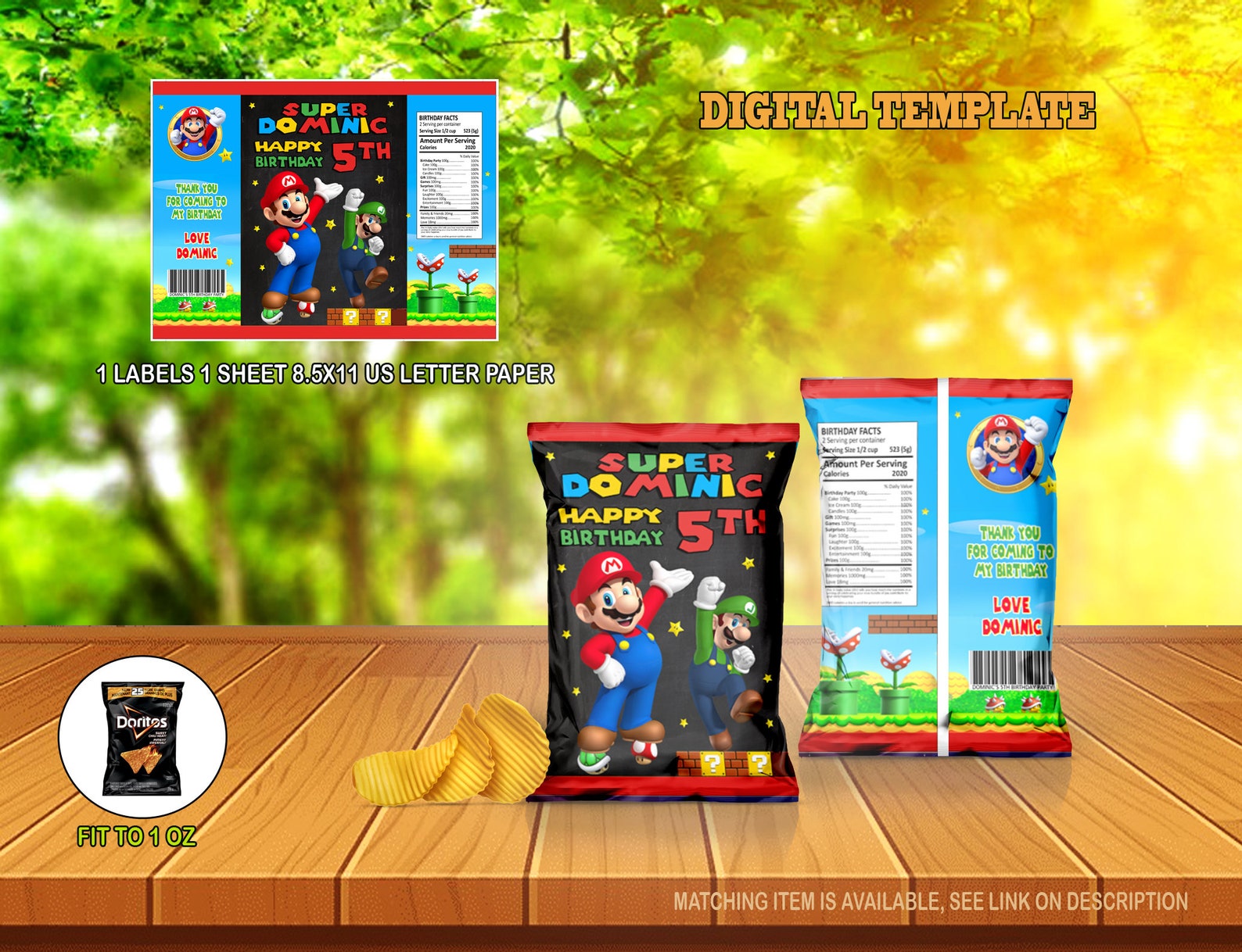 Super Mario Chip Bags Super Mario Snack Bags Super Mario Etsy