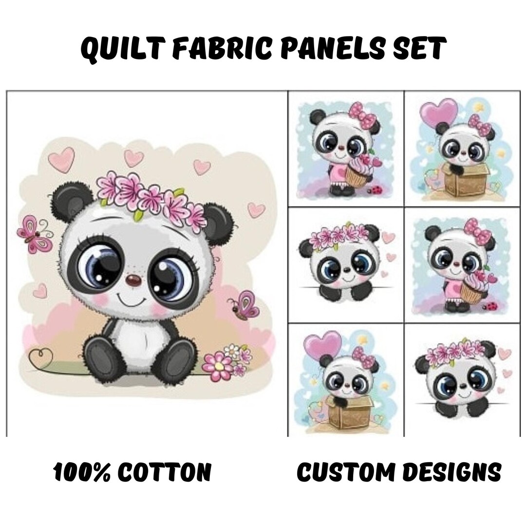 Panda Fabric Panel for Quilts, Baby Quilting Fabric, Cute Girl Quilt ...