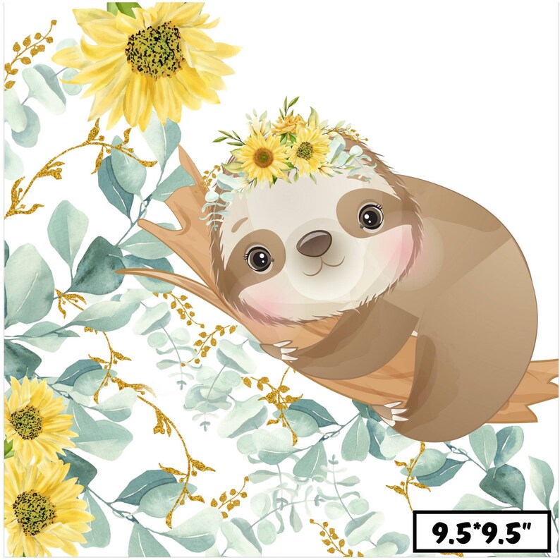 Baby Sloth Fabric Panel for Quilting Sloth With Sunflowers - Etsy