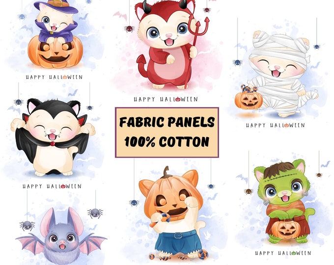 Scary Halloween Cats Panel Fabric | Poster Print, Upholstery, for Use ...