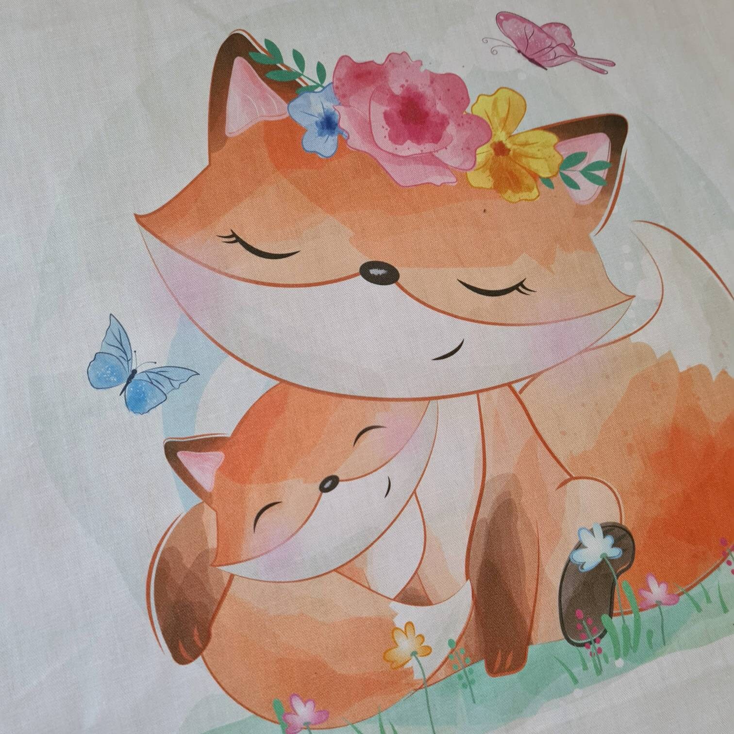 Cute fox fabric panel for quilting Ananimal baby quilt panel | Etsy