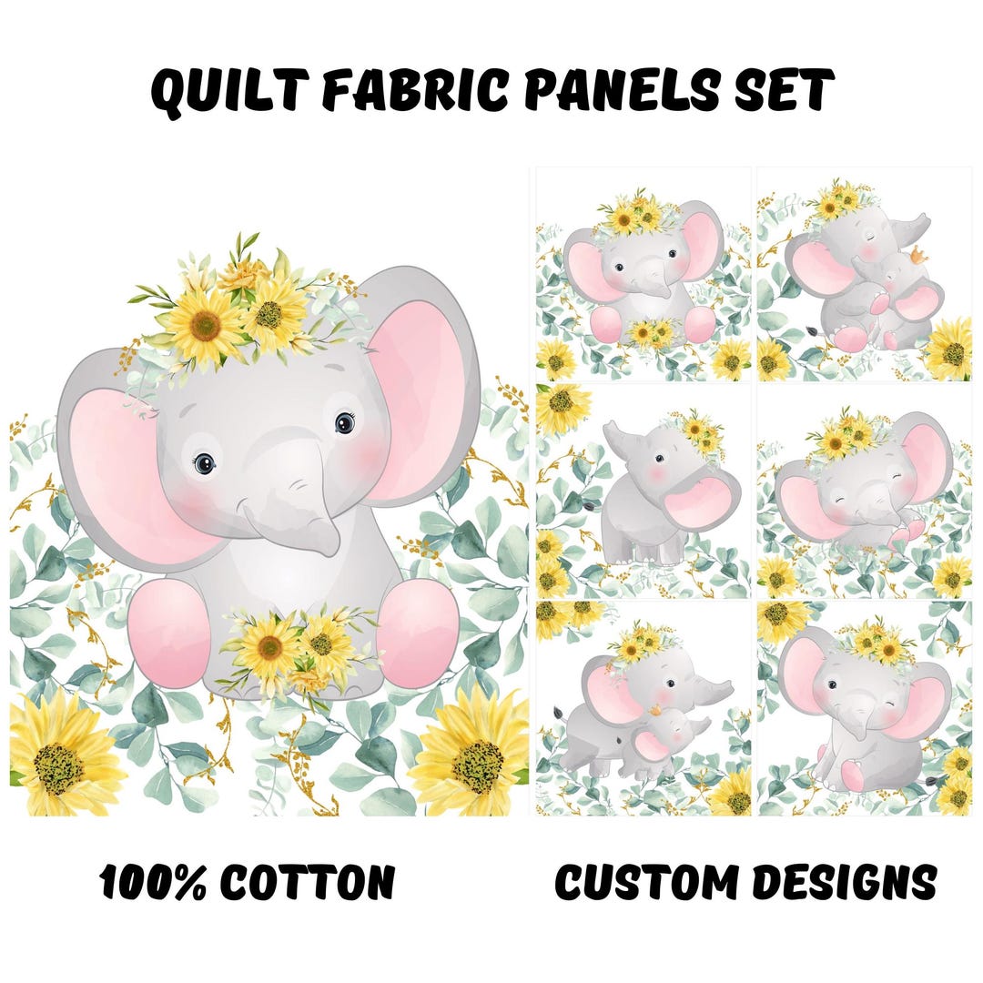 Baby Elephant Fabric Panels for Quilting, Elephant Quilt Fabric Bundle ...